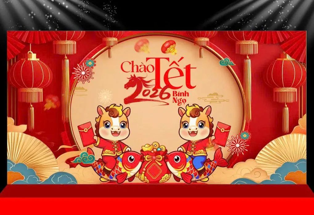 Backdrop Chào Tết 2026 Bính Ngọ Vector CDR - Thiết Kế Chuyên Nghiệp