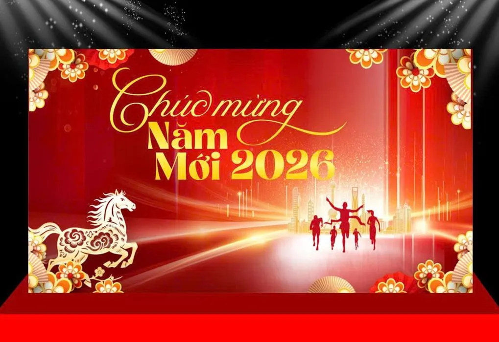 Backdrop Chúc Mừng Năm Mới 2026 - Thiết Kế Tết Độc Đáo